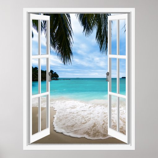 3D Tropical Sea And Beach Window View Poster | Zazzle