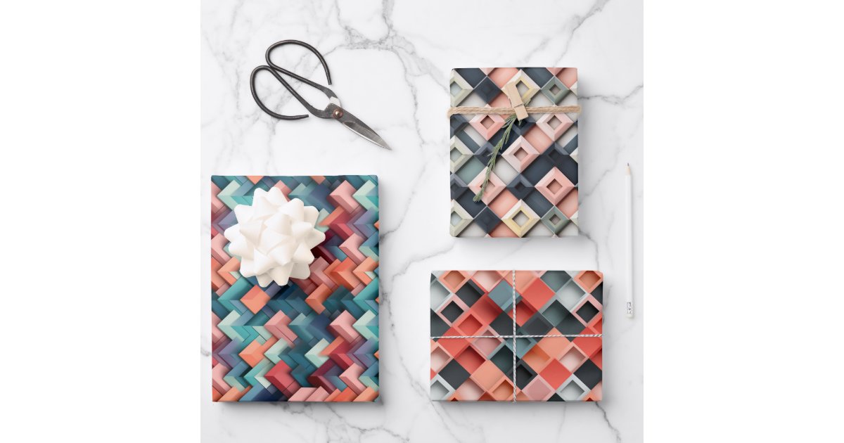 3D Vintage Geometric Background Design Wrapping Paper Sheets | Zazzle