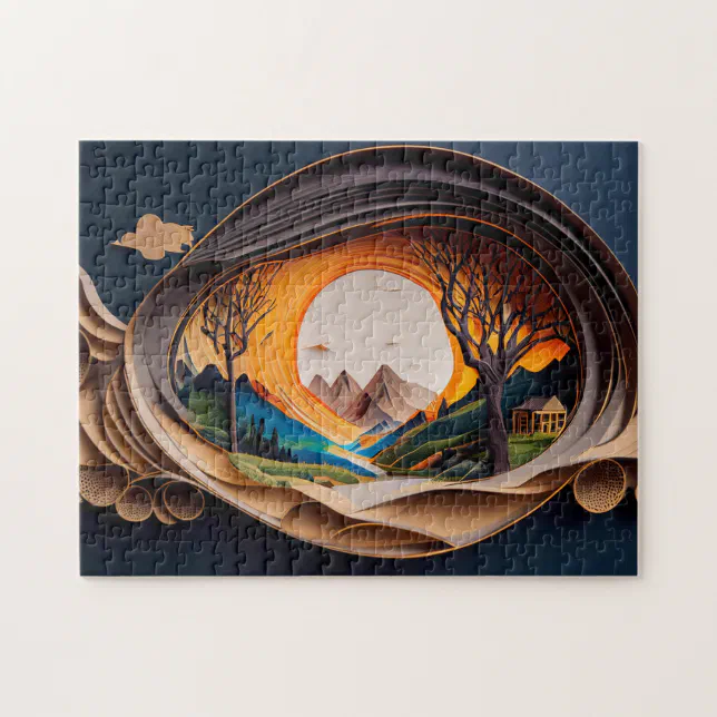 3D Visual Mountains Art Autostereoscopy Paper Art Jigsaw Puzzle | Zazzle