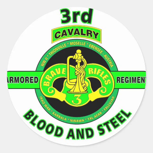 3RD ARMORED CAVALRY REGIMENT"BRAVE RIFLES" CLASSIC ROUND STICKER | Zazzle