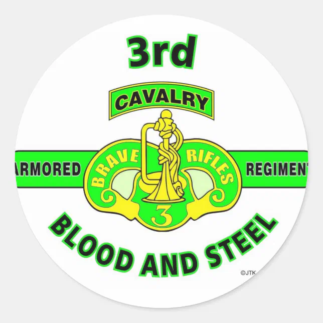 3RD ARMORED CAVALRY REGIMENT "BRAVE RIFLES" CLASSIC ROUND STICKER | Zazzle