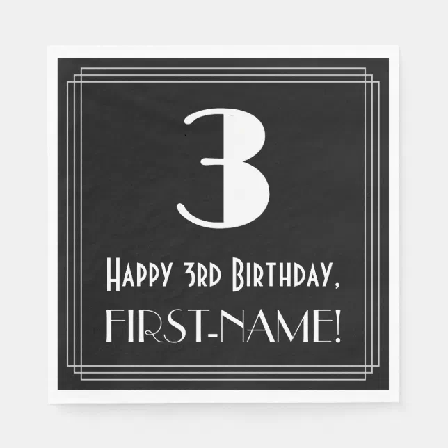 3rd Birthday ~ Art Deco Inspired Look "3", Name Napkins | Zazzle