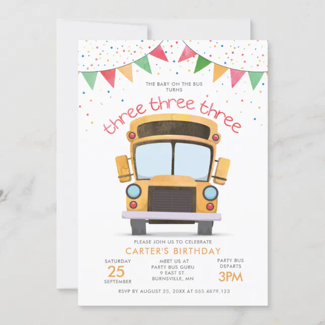 3rd Birthday Bus Party Invitation | Zazzle