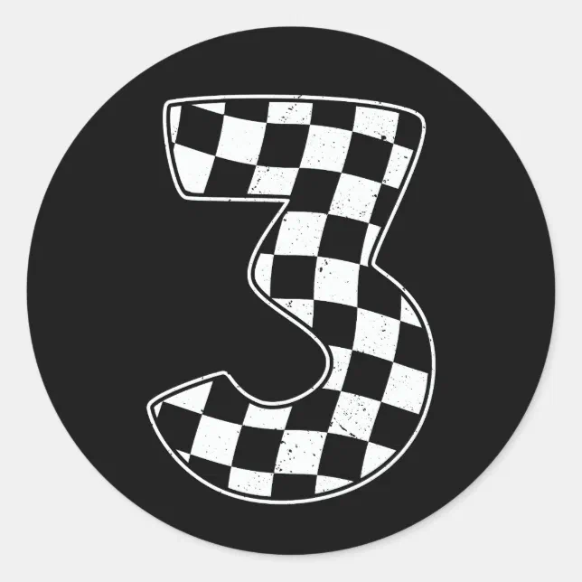 3rd Birthday Checkered Number 3 Car Racing Flag Classic Round Sticker ...