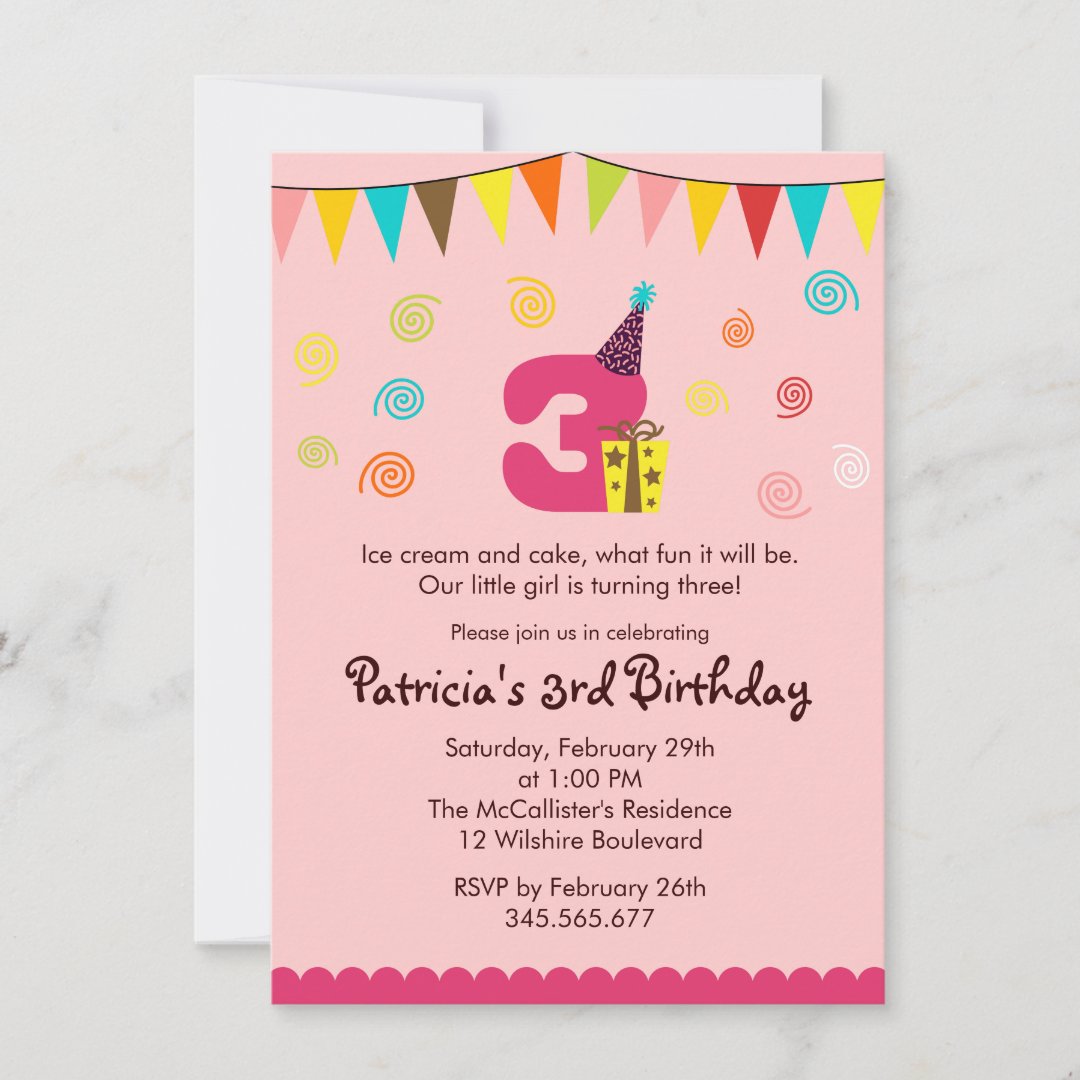 3rd Birthday Children's Party Invitation | Zazzle