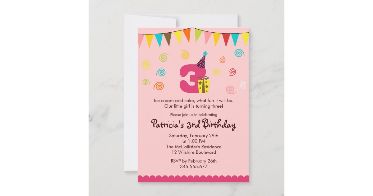 3rd Birthday Children's Party Invitation | Zazzle