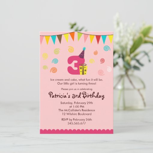 3rd Birthday Children's Party Invitation | Zazzle