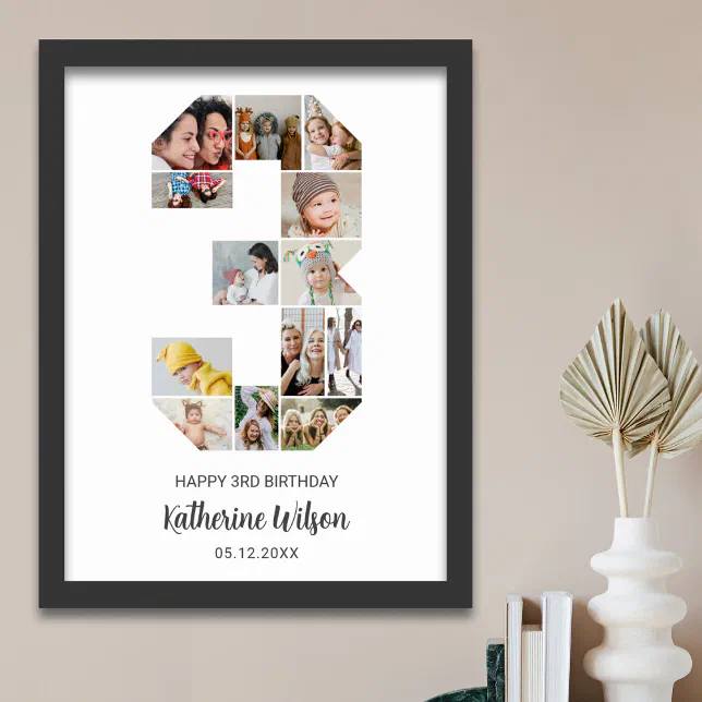 3rd Birthday Number 3 Photo Collage Custom Picture Poster | Zazzle