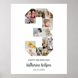 3rd Birthday Number 3 Photo Collage Custom Picture Poster | Zazzle