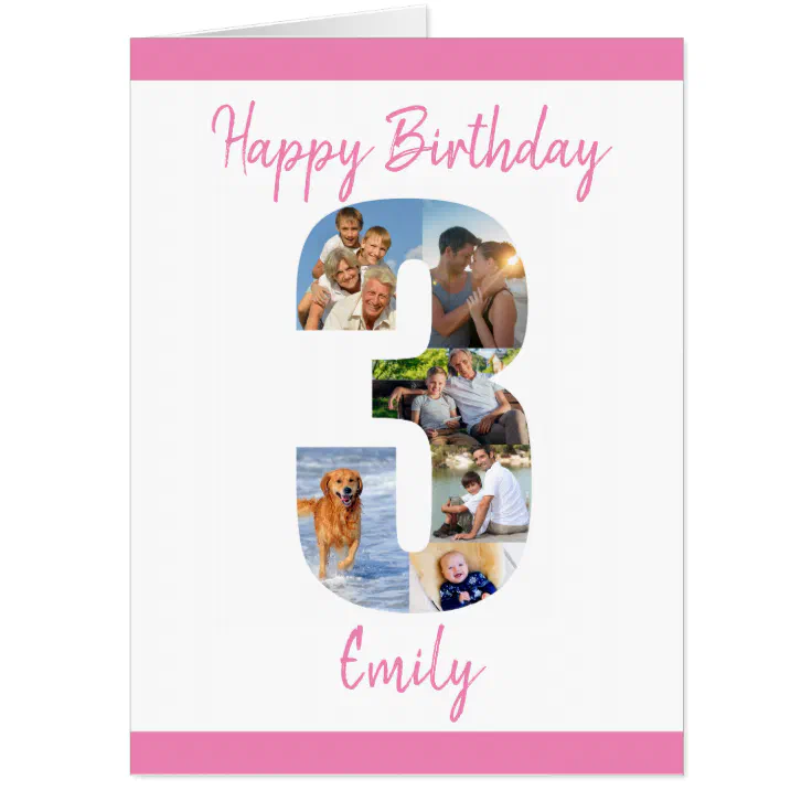 3rd Birthday Number 3 Photo Collage Jumbo Card | Zazzle