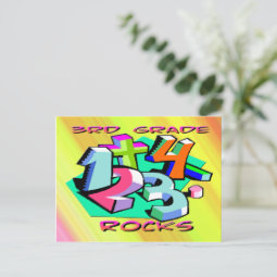 3rd Grade Rocks - Numbers Postcard | Zazzle