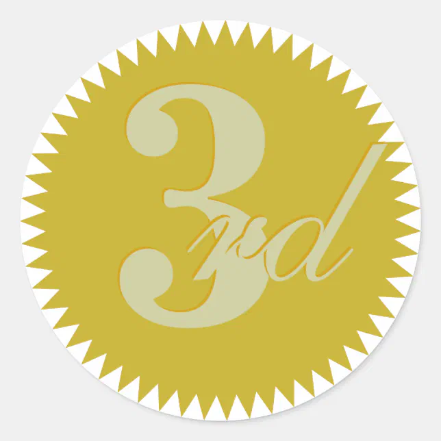 3rd Third Prize Golden Seal Stickers | Zazzle