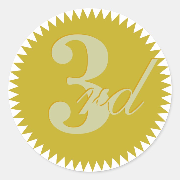 3rd Third Prize Golden Seal Stickers | Zazzle