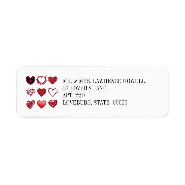 3x3 Heart Grid Valentine Return Address Label | Zazzle