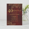 40 and fabulous dark red gold 40th birthday party invitation | Zazzle