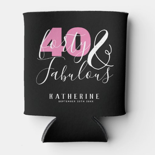 40 And Fabulous Elegant 40th Birthday Party Custom Can Cooler | Zazzle