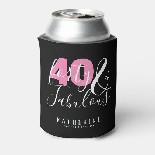 40 And Fabulous Elegant 40th Birthday Party Custom Can Cooler | Zazzle