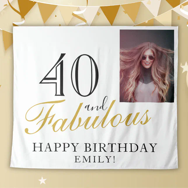 40 and Fabulous Elegant 40th Birthday Photo Tapestry | Zazzle