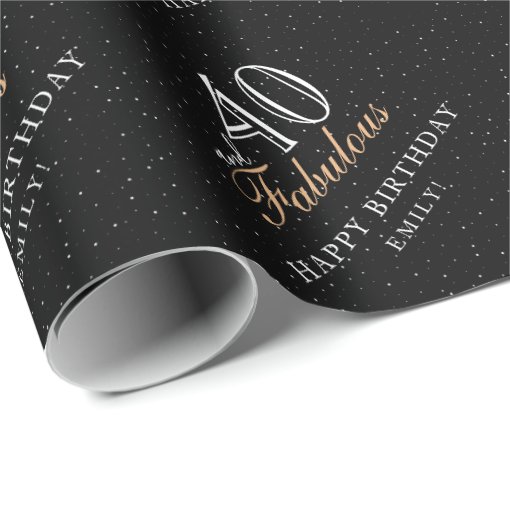 40 and Fabulous Modern Black 40th Birthday Wrapping Paper | Zazzle