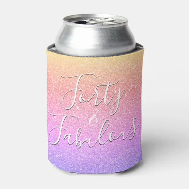 40 and Fabulous Rainbow Sparkle Glitter Can Cooler | Zazzle