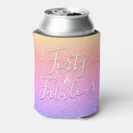 40 and Fabulous Rainbow Sparkle Glitter Can Cooler | Zazzle