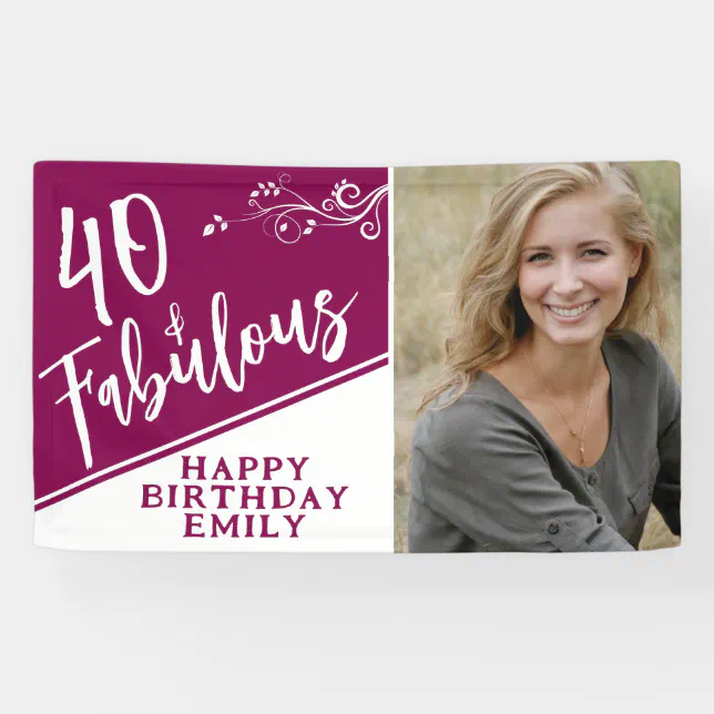 40 and Fabulous Script Photo Magenta 40th Birthday Banner | Zazzle