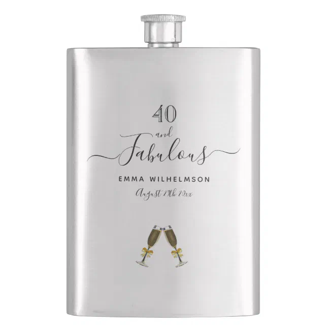 40 fabulous 40th birthday monogram script flask | Zazzle