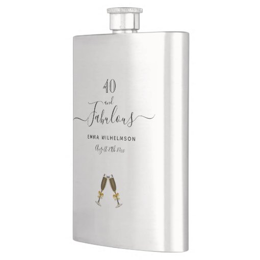 40 fabulous 40th birthday monogram script flask | Zazzle