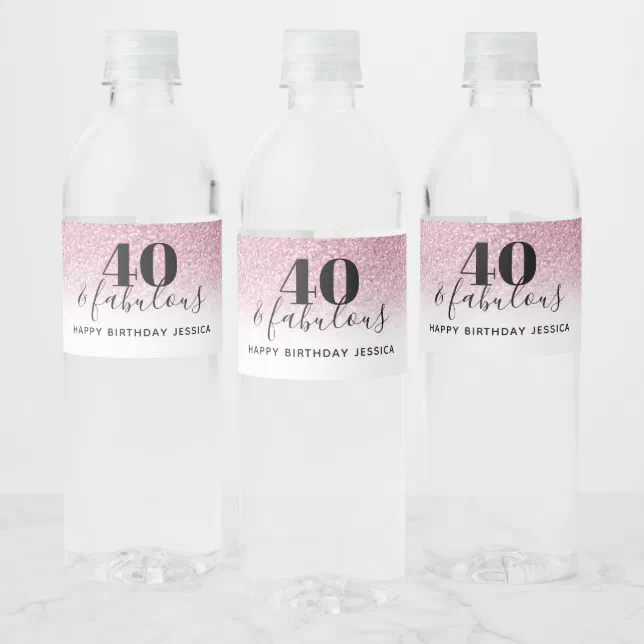40 & Fabulous Faux Hot Pink Glitter Birthday Party Water Bottle Label ...