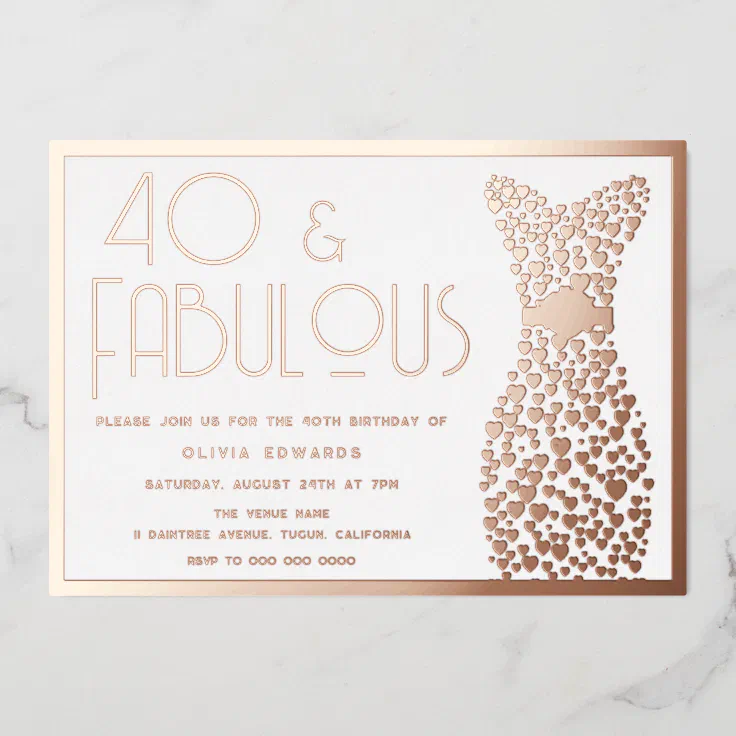 40 & Fabulous Gold Gown Retro 40th Birthday Foil Invitation | Zazzle