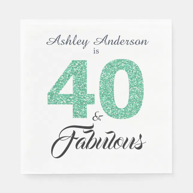 40 Fabulous Green Glitter 40th Birthday Party Napkins | Zazzle