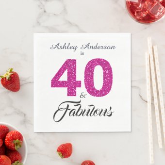 40 Fabulous Hot Pink Glitter 40th Birthday Party Napkins | Zazzle