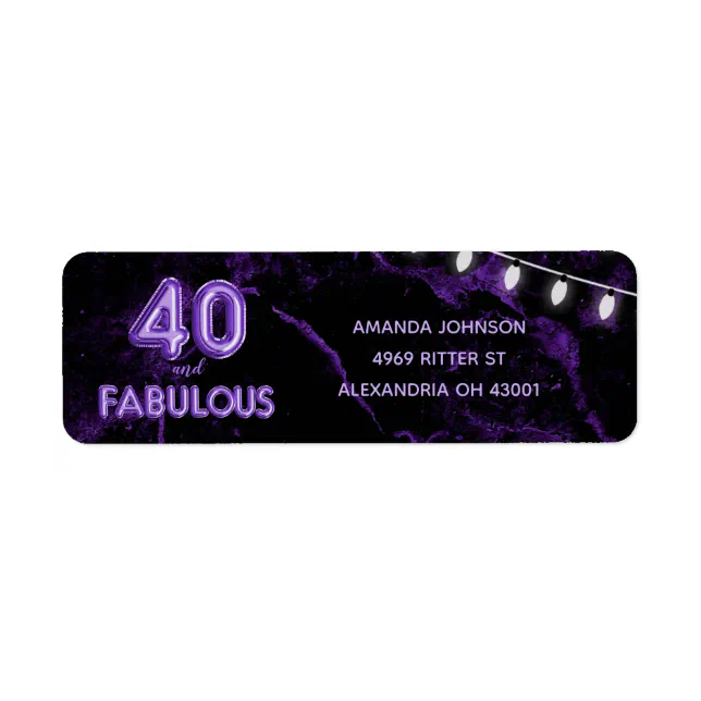40 & Fabulous Purple & Black 40th Birthday Label | Zazzle