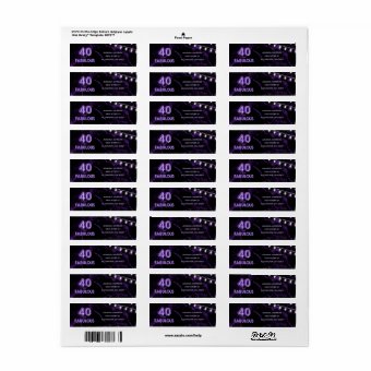 40 & Fabulous Purple & Black 40th Birthday Label | Zazzle