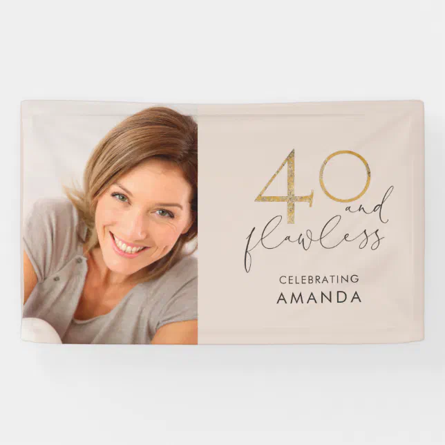 40 & Flawless Pink and Gold 40th Birthday Photo Banner | Zazzle