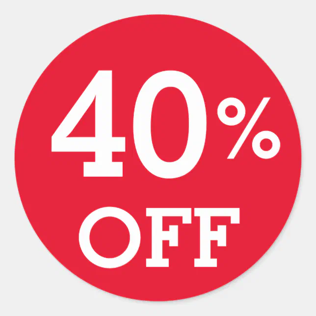 40% Forty Percent OFF discount sale white red Classic Round Sticker ...