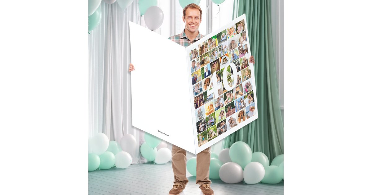 40 Photo Collage for 40 Years Huge 40th Birthday Card | Zazzle