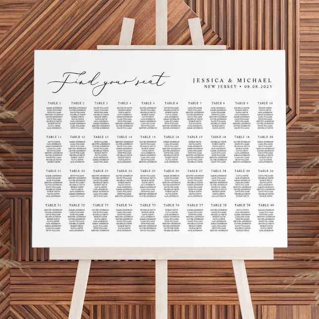 40 Tables Large Find Your Seat Seating Chart Foam Board | Zazzle