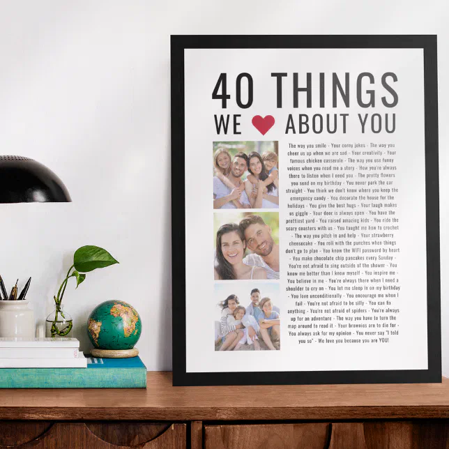 40 Things We Love About You | 40th Birthday Poster | Zazzle