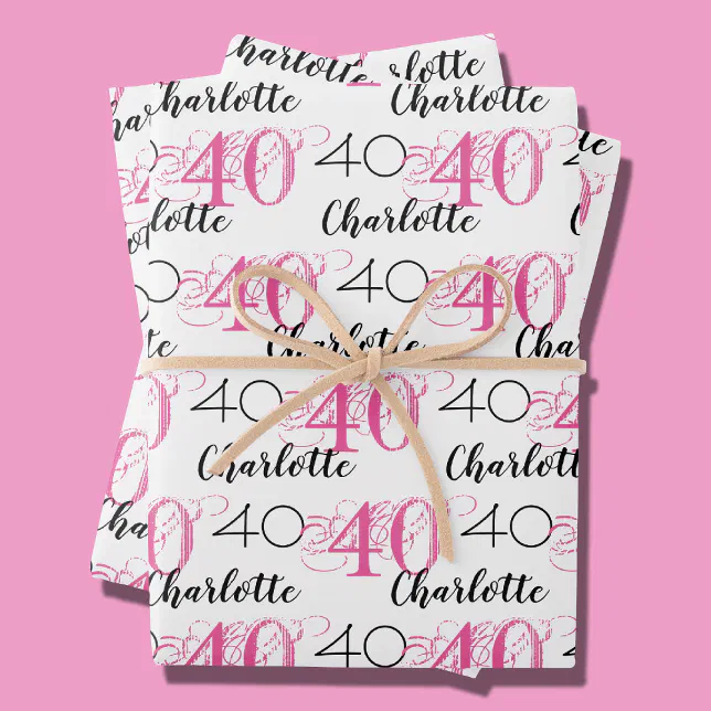 40 years pink 40th birthday Name Wrapping Paper | Zazzle