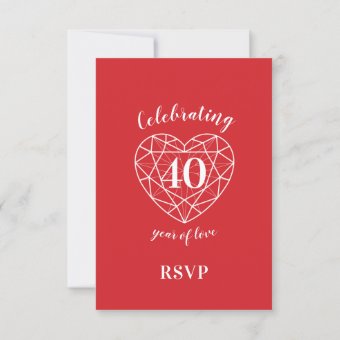 40 years ruby red heart 40th wedding anniversary RSVP card | Zazzle