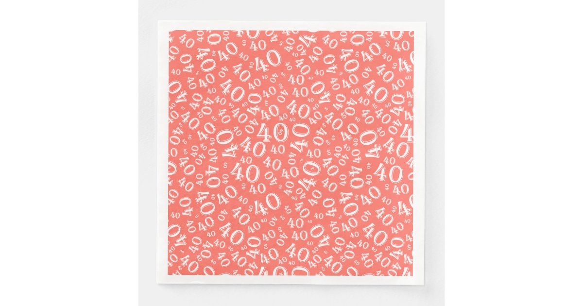 40th Age Random Number Pattern Coral/White Paper Dinner Napkins | Zazzle