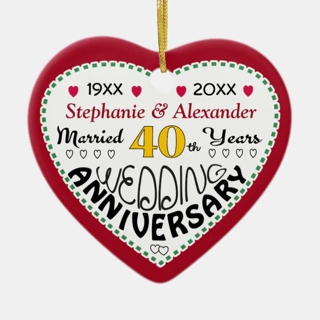 40th Anniversary gift heart shaped Christmas Ceramic Ornament | Zazzle