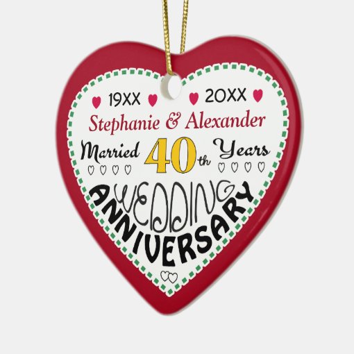 40th Anniversary gift heart shaped Christmas Ceramic Ornament | Zazzle