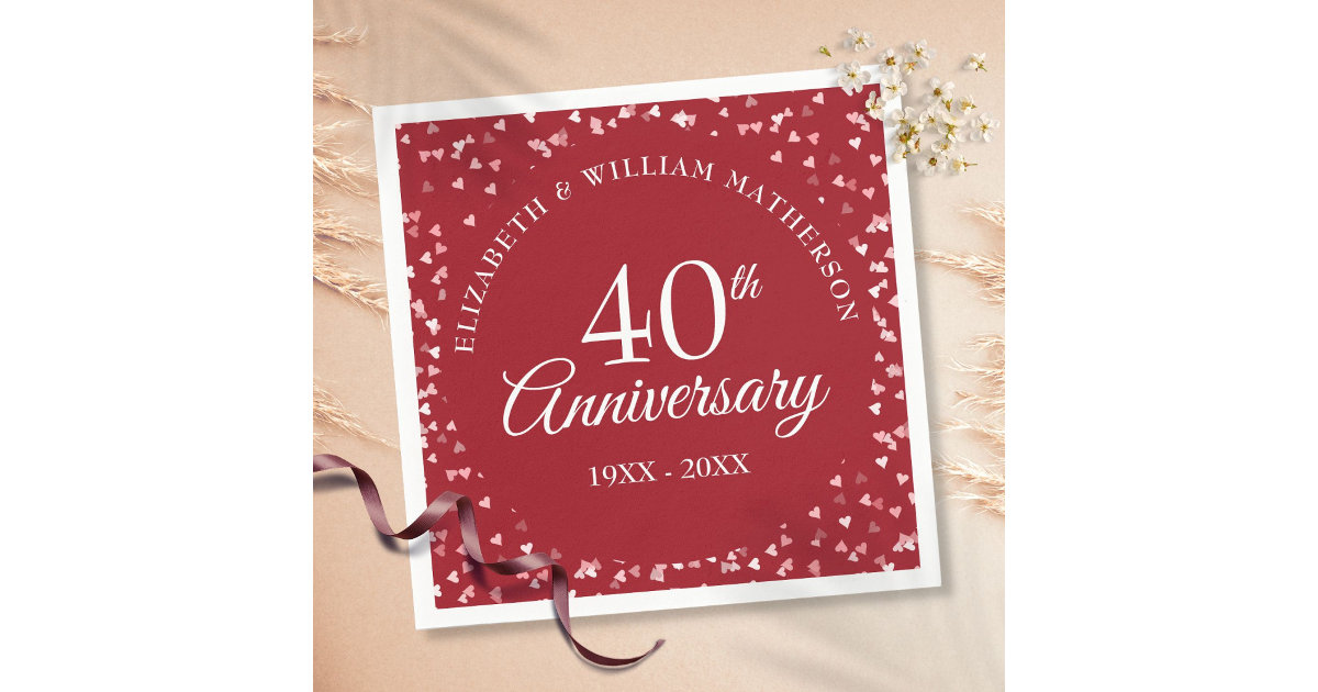 40th Anniversary Love Hearts Confetti Napkins | Zazzle