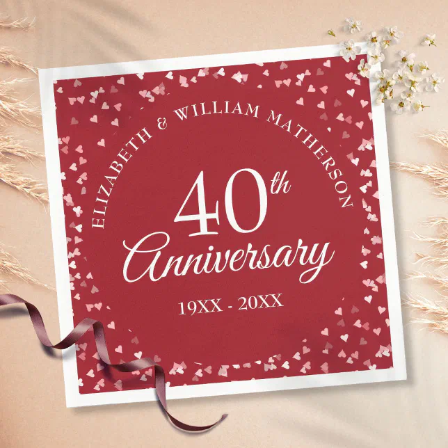 40th Anniversary Love Hearts Confetti Napkins | Zazzle