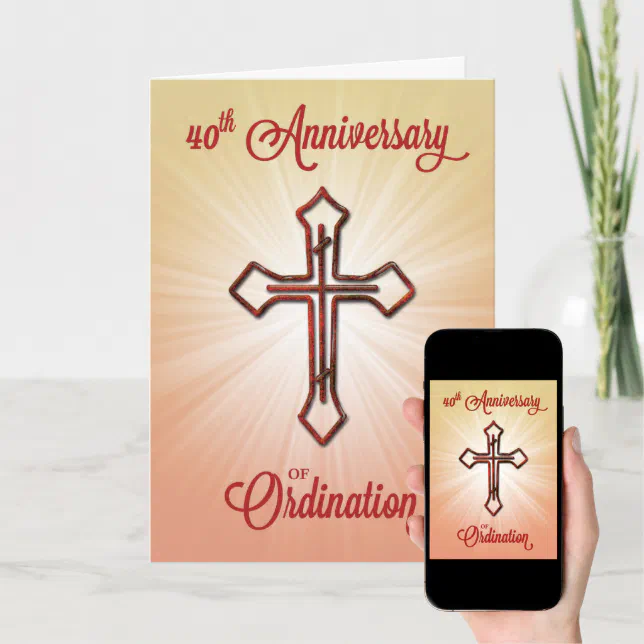 40th Anniversary of Ordination, Ruby Cross Card | Zazzle