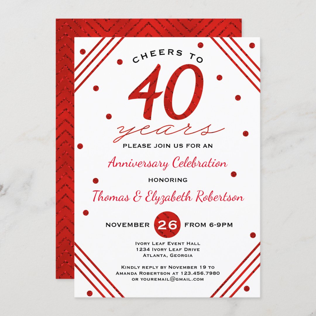 40th Anniversary Party Invitation, Ruby Invitation | Zazzle