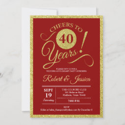 40th Anniversary Party - Ruby Red Gold Invitation | Zazzle