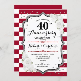 40th Anniversary Party - Ruby Red White Silver Invitation | Zazzle